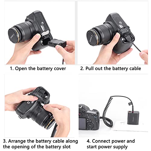 King Ma LP-E6 Dummy Battery Decoded LP-E6 Battery Replacement with Type-C Spring Power Adapter Cable for Canon EOS R R5 R5C R6 90D 80D 70D 60D 60Da 5D Mark II III IV 6D Mark II 7D Mark II Cameras