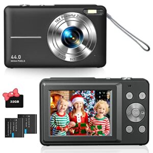 Digital Camera with SD Memory Card Autofocus Anti-Shake, 44MP 1080P Photography Camera for Kids Teens Birthday, 16X Zoom Small Portable Vlogging Camera for Boy Girl Video(2 Batteries)