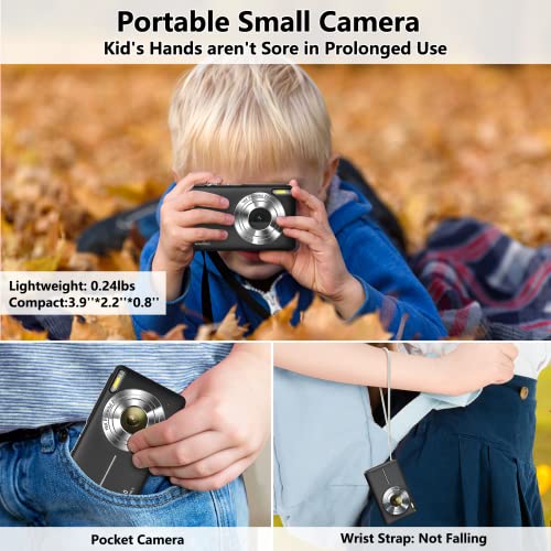 Digital Camera with SD Memory Card Autofocus Anti-Shake, 44MP 1080P Photography Camera for Kids Teens Birthday, 16X Zoom Small Portable Vlogging Camera for Boy Girl Video(2 Batteries)