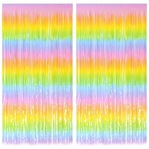 Pastel Rainbow Foil Fringe Curtain - GREATRIL Pastel Rainbow Backdrop Streamers for Kids Birthday/Classroom Decor/Unicorn/Princess/Halloween/Christmas Party Decorations (2 Pack)