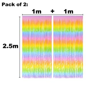 Pastel Rainbow Foil Fringe Curtain - GREATRIL Pastel Rainbow Backdrop Streamers for Kids Birthday/Classroom Decor/Unicorn/Princess/Halloween/Christmas Party Decorations (2 Pack)