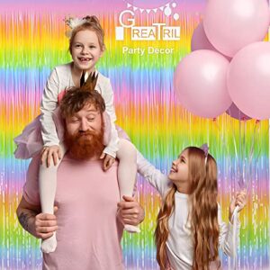 Pastel Rainbow Foil Fringe Curtain - GREATRIL Pastel Rainbow Backdrop Streamers for Kids Birthday/Classroom Decor/Unicorn/Princess/Halloween/Christmas Party Decorations (2 Pack)