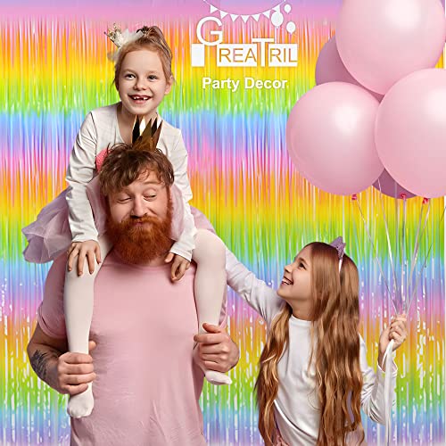 Pastel Rainbow Foil Fringe Curtain - GREATRIL Pastel Rainbow Backdrop Streamers for Kids Birthday/Classroom Decor/Unicorn/Princess/Halloween/Christmas Party Decorations (2 Pack)