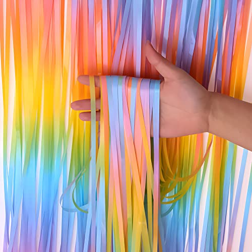 Pastel Rainbow Foil Fringe Curtain - GREATRIL Pastel Rainbow Backdrop Streamers for Kids Birthday/Classroom Decor/Unicorn/Princess/Halloween/Christmas Party Decorations (2 Pack)