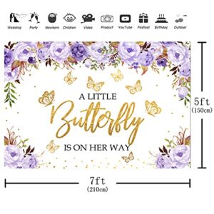 Aperturee A Little Butterfly is On The Way Baby Shower Backdrop 7x5ft Purple Floral Gold Dots Girls Princess Photography Background Party Decoration Supplies Cake Table Banner Photo Booth Props