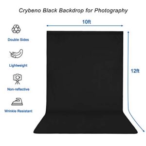 Black Backgrounds for Photography, 10 x 12 ft Polyester Chromakey Backdrop Cloth, Collapsible Solid Color Background for Photo Shooting, Streaming Live, Video Studio