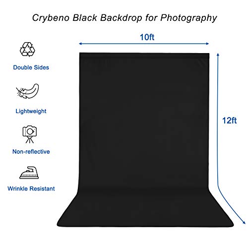 Black Backgrounds for Photography, 10 x 12 ft Polyester Chromakey Backdrop Cloth, Collapsible Solid Color Background for Photo Shooting, Streaming Live, Video Studio