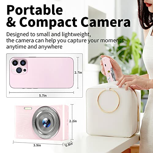 Digital Camera 4K 44MP Compact Point and Shoot Camera with 16X Digital Zoom 32GB SD Card,Kids Camera 2.4 Inch, Vlogging Camera for Teens Students Boys Girls Seniors(Pink2)