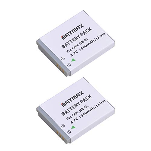 Batmax 2Pcs 1300mAh NB-6L NB 6L NB-6LH Battery + LCD USB Charger for Canon PowerShot S120, SX170 is, SX260 HS, SX280 HS, SX500 is, SX510 HS, SX520 HS, SX530 HS, SX540 HS, SX600 HS, SX610 HS, SX700 HS