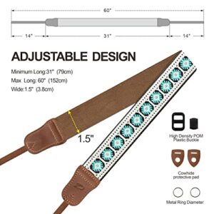 Camera Strap - 1.5" Cowhide Head Shoulder Neck Strap ,Retro Jacquard Embroidery Multi-pattern camera straps for Cameras and Binoculars,Cute Adjustable Thin Strap for Adults & Kids(Vintage White）