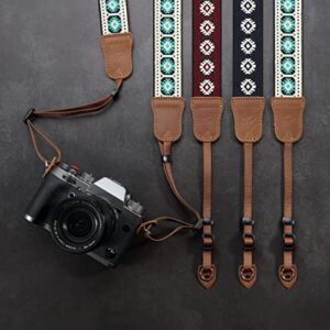 Camera Strap - 1.5" Cowhide Head Shoulder Neck Strap ,Retro Jacquard Embroidery Multi-pattern camera straps for Cameras and Binoculars,Cute Adjustable Thin Strap for Adults & Kids(Vintage White）