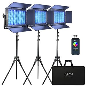 gvm 1500d rgb led video light, 75w video lighting kit with bluetooth control, 3 packs led panel light for photography, youtube studio, video shooting, broadcasting, conference, 1128 led beads