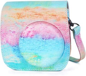 phetium instant camera case compatible with instax mini 11,pu leather bag with pocket and adjustable shoulder strap (rainbow)