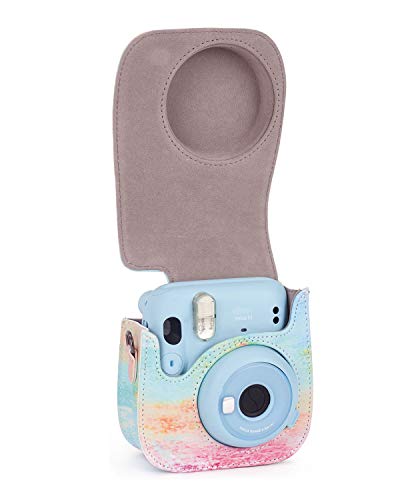 Phetium Instant Camera Case Compatible with Instax Mini 11,PU Leather Bag with Pocket and Adjustable Shoulder Strap (Rainbow)