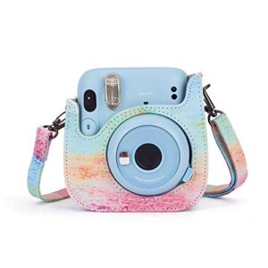 Phetium Instant Camera Case Compatible with Instax Mini 11,PU Leather Bag with Pocket and Adjustable Shoulder Strap (Rainbow)