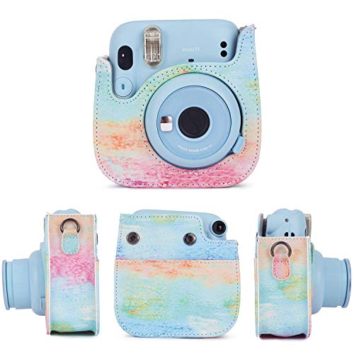 Phetium Instant Camera Case Compatible with Instax Mini 11,PU Leather Bag with Pocket and Adjustable Shoulder Strap (Rainbow)