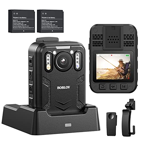 BOBLOV B4K2 128GB 4K Body Worn Camera with GPS, Two 3000mAh Batteries for 14-16hours Record, 4K Camcorders Video Camera with Charging Dock