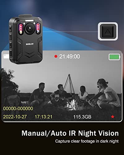 BOBLOV B4K2 128GB 4K Body Worn Camera with GPS, Two 3000mAh Batteries for 14-16hours Record, 4K Camcorders Video Camera with Charging Dock