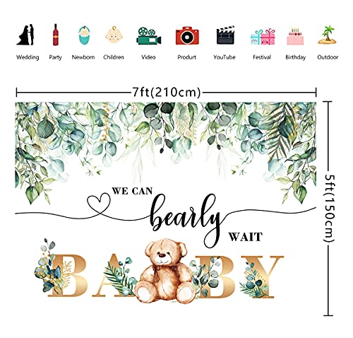 7x5ft We Can Bearly Wait Bear Backdrop Bear Baby Shower Greenery Photographic Background Gender Neutral Watecolor Kids Party Cake Table Decoration Photo Booth Props Supplies