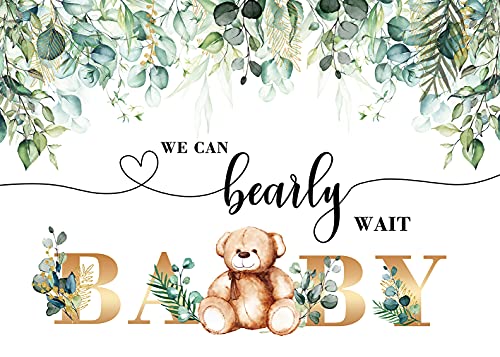 7x5ft We Can Bearly Wait Bear Backdrop Bear Baby Shower Greenery Photographic Background Gender Neutral Watecolor Kids Party Cake Table Decoration Photo Booth Props Supplies