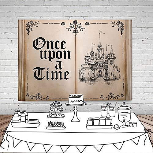 LYCGS 7X5FT Fairy Tale Books Backdrop Once Upon a Time Backdrop Ancient Castle Princess Romantic Photo Background Book Themed Party Background Wedding Birthday Party Decorations Banner X-43