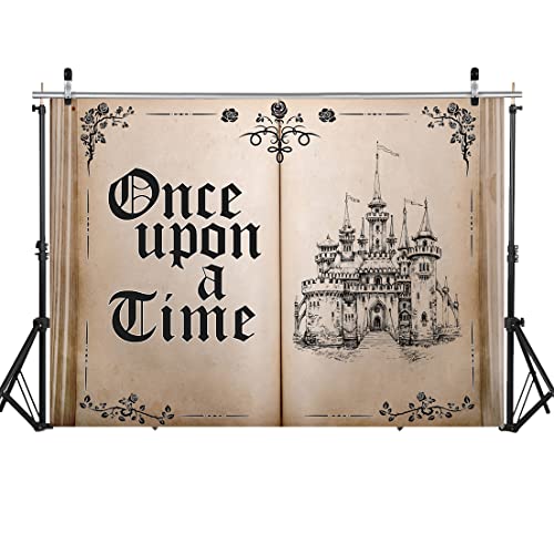 LYCGS 7X5FT Fairy Tale Books Backdrop Once Upon a Time Backdrop Ancient Castle Princess Romantic Photo Background Book Themed Party Background Wedding Birthday Party Decorations Banner X-43