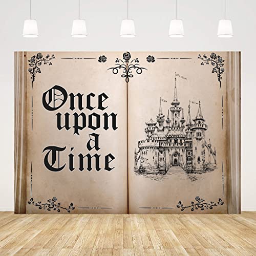 LYCGS 7X5FT Fairy Tale Books Backdrop Once Upon a Time Backdrop Ancient Castle Princess Romantic Photo Background Book Themed Party Background Wedding Birthday Party Decorations Banner X-43