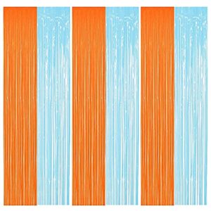 blue orange fringe curtains photo backdrop for graduation birthday baby shower party decor (3 pack)