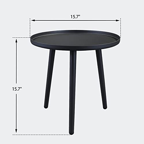 PRIVATE GARDEN Outdoor Coffee Side Table Aluminum End Table Rust-Resistant 3 Legged Modern Small Table for Living Room Bedroom Patio Garden (Black,S)