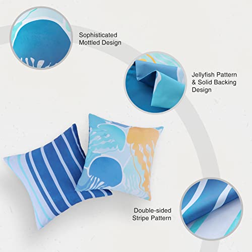 Phantoscope Pack of 2 Outdoor Waterproof Pillow Covers Decorative Jellyfish Design Outdoor Pillows for Patio Furniture Cushion Cases for Couch Tent Sunbrella, Blue 18x18 Inches