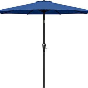 Simple Deluxe 9ft Outdoor Market Table Patio Umbrella with Button Tilt, Crank and 8 Sturdy Ribs for Garden, Deck, Lawn, Backyard & Pool, Blue