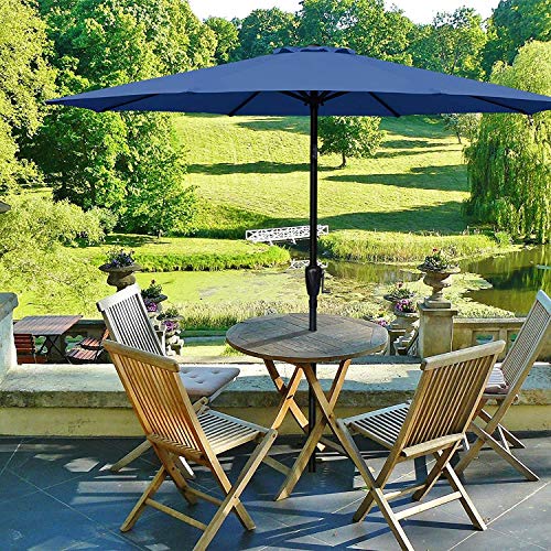 Simple Deluxe 9ft Outdoor Market Table Patio Umbrella with Button Tilt, Crank and 8 Sturdy Ribs for Garden, Deck, Lawn, Backyard & Pool, Blue