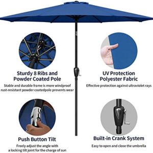 Simple Deluxe 9ft Outdoor Market Table Patio Umbrella with Button Tilt, Crank and 8 Sturdy Ribs for Garden, Deck, Lawn, Backyard & Pool, Blue