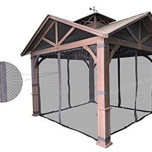 Gazebo Mosquito Netting with Slider Rail for Allen + roth Model #GF-18S112B Wood Looking Hand Paint Metal Square Semi- Gazebo (Screen Net ONLY) (Screen Net with Metal Slider Rail, Black-1)