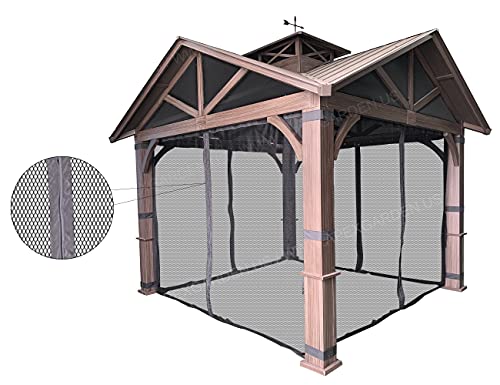 Gazebo Mosquito Netting with Slider Rail for Allen + roth Model #GF-18S112B Wood Looking Hand Paint Metal Square Semi- Gazebo (Screen Net ONLY) (Screen Net with Metal Slider Rail, Black-1)