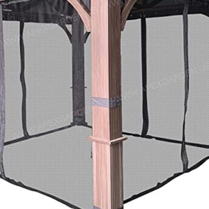 Gazebo Mosquito Netting with Slider Rail for Allen + roth Model #GF-18S112B Wood Looking Hand Paint Metal Square Semi- Gazebo (Screen Net ONLY) (Screen Net with Metal Slider Rail, Black-1)