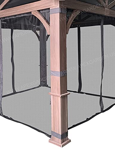 Gazebo Mosquito Netting with Slider Rail for Allen + roth Model #GF-18S112B Wood Looking Hand Paint Metal Square Semi- Gazebo (Screen Net ONLY) (Screen Net with Metal Slider Rail, Black-1)