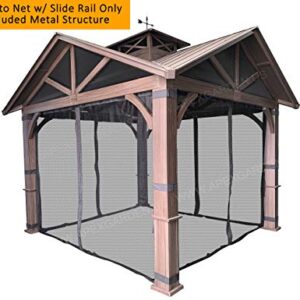 Gazebo Mosquito Netting with Slider Rail for Allen + roth Model #GF-18S112B Wood Looking Hand Paint Metal Square Semi- Gazebo (Screen Net ONLY) (Screen Net with Metal Slider Rail, Black-1)