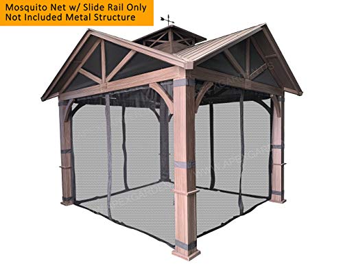 Gazebo Mosquito Netting with Slider Rail for Allen + roth Model #GF-18S112B Wood Looking Hand Paint Metal Square Semi- Gazebo (Screen Net ONLY) (Screen Net with Metal Slider Rail, Black-1)