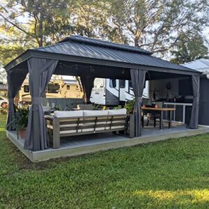 purple leaf 12′ x 20′ permanent hardtop gazebo aluminum gazebo with galvanized steel double roof for patio lawn and garden, curtains and netting included, grey