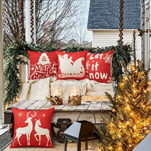 OTOSTAR Christmas Decorations Red Christmas Waterproof Pillow Covers 18 x 18 Inches Set of 4 Outdoor Merry Christmas Tree Deer Throw Pillow Covers Xmas Series Cushion Case Garden Pillowcase for Sofa