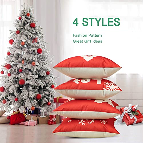 OTOSTAR Christmas Decorations Red Christmas Waterproof Pillow Covers 18 x 18 Inches Set of 4 Outdoor Merry Christmas Tree Deer Throw Pillow Covers Xmas Series Cushion Case Garden Pillowcase for Sofa