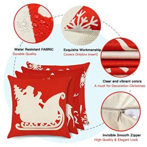 OTOSTAR Christmas Decorations Red Christmas Waterproof Pillow Covers 18 x 18 Inches Set of 4 Outdoor Merry Christmas Tree Deer Throw Pillow Covers Xmas Series Cushion Case Garden Pillowcase for Sofa