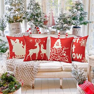 OTOSTAR Christmas Decorations Red Christmas Waterproof Pillow Covers 18 x 18 Inches Set of 4 Outdoor Merry Christmas Tree Deer Throw Pillow Covers Xmas Series Cushion Case Garden Pillowcase for Sofa