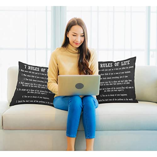 Vosach 7 Rules of Life Outdoor Indoor Pillow Covers, Inspirational Regulations Home Decorative Throw Pillow Case Cushion Cover for Sofa/Bed/Patio/Garden/Balcony,18x18 Inch, 2Pcs, Black