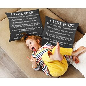 Vosach 7 Rules of Life Outdoor Indoor Pillow Covers, Inspirational Regulations Home Decorative Throw Pillow Case Cushion Cover for Sofa/Bed/Patio/Garden/Balcony,18x18 Inch, 2Pcs, Black