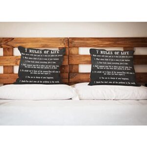 Vosach 7 Rules of Life Outdoor Indoor Pillow Covers, Inspirational Regulations Home Decorative Throw Pillow Case Cushion Cover for Sofa/Bed/Patio/Garden/Balcony,18x18 Inch, 2Pcs, Black