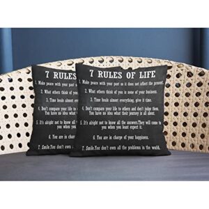 Vosach 7 Rules of Life Outdoor Indoor Pillow Covers, Inspirational Regulations Home Decorative Throw Pillow Case Cushion Cover for Sofa/Bed/Patio/Garden/Balcony,18x18 Inch, 2Pcs, Black