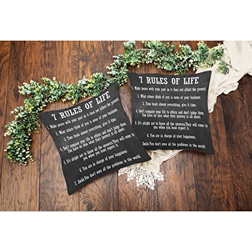 Vosach 7 Rules of Life Outdoor Indoor Pillow Covers, Inspirational Regulations Home Decorative Throw Pillow Case Cushion Cover for Sofa/Bed/Patio/Garden/Balcony,18x18 Inch, 2Pcs, Black