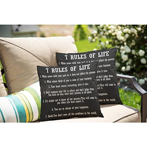 Vosach 7 Rules of Life Outdoor Indoor Pillow Covers, Inspirational Regulations Home Decorative Throw Pillow Case Cushion Cover for Sofa/Bed/Patio/Garden/Balcony,18x18 Inch, 2Pcs, Black